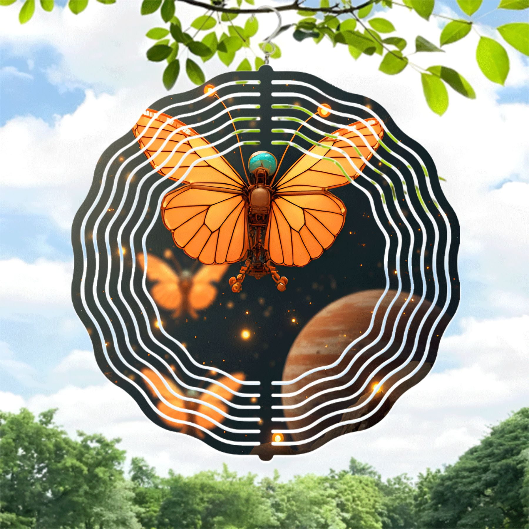 Intricate Butterfly Metal Wind Spinner with Vibrant Orange Wings ...