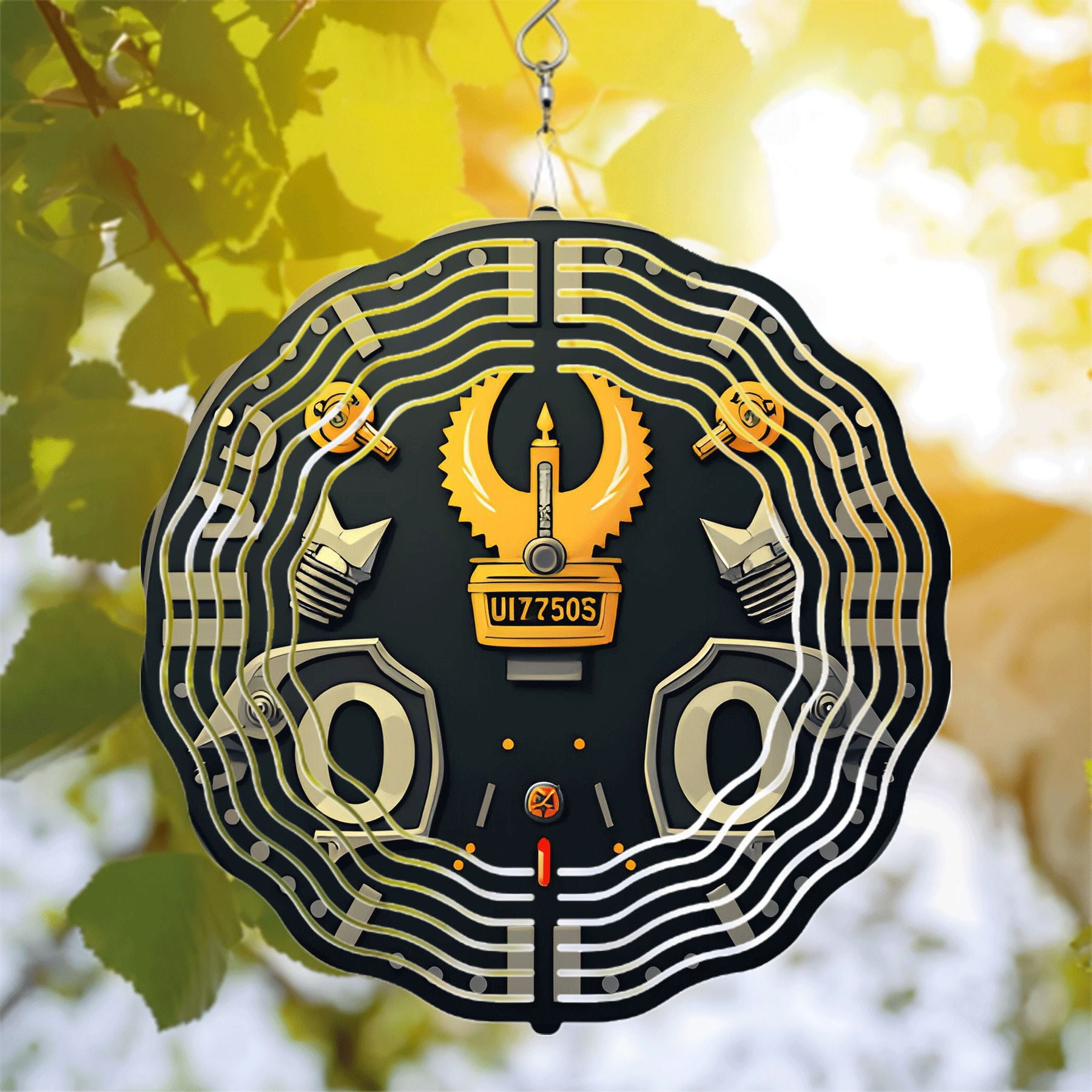 Intricate Circular Metal Wind Spinner with Winged Flame Emblem ...