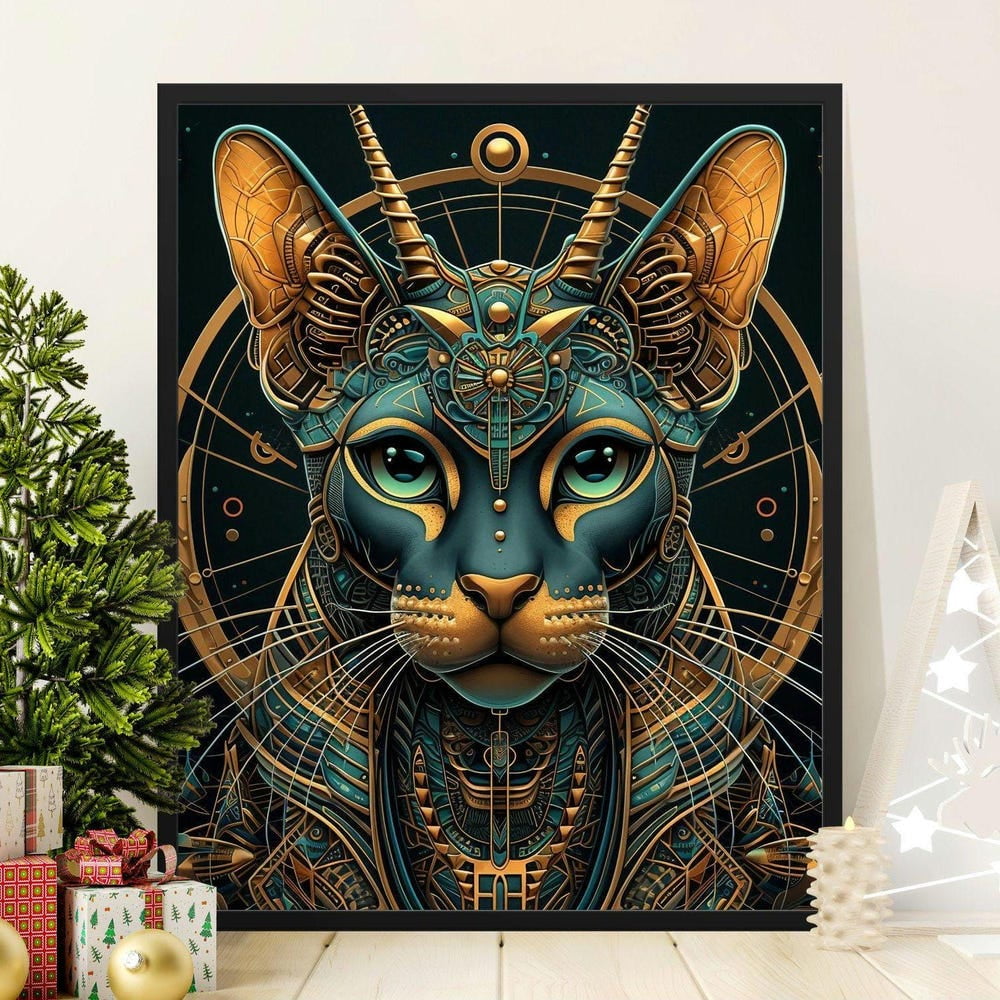 Intricate Cybernetic Cat Poster, Steampunk Cat Art Print, Futuristic ...