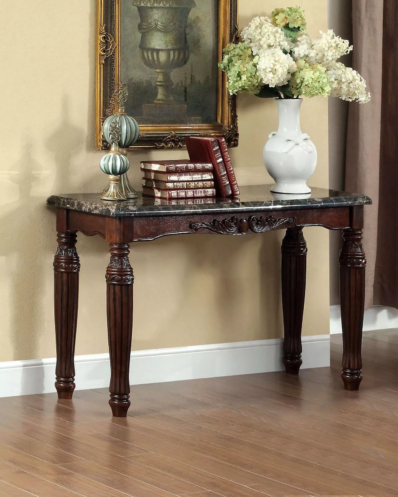 Intricate Design Espresso Solidwood Formal Traditional 1pc Sofa Table ...