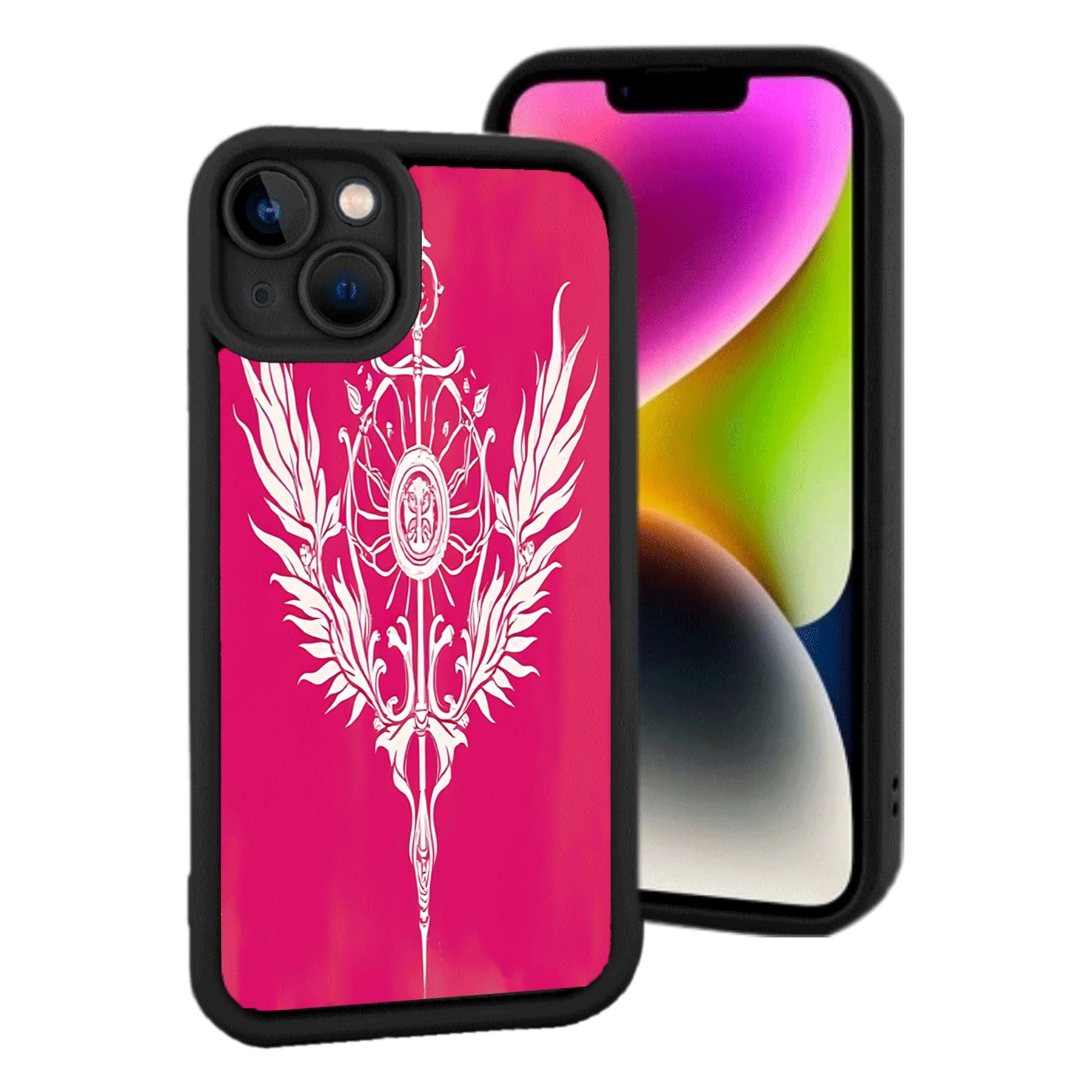 Intricate Design Lightweight iPhone 15 Case - Black Border Vibrant Pink ...