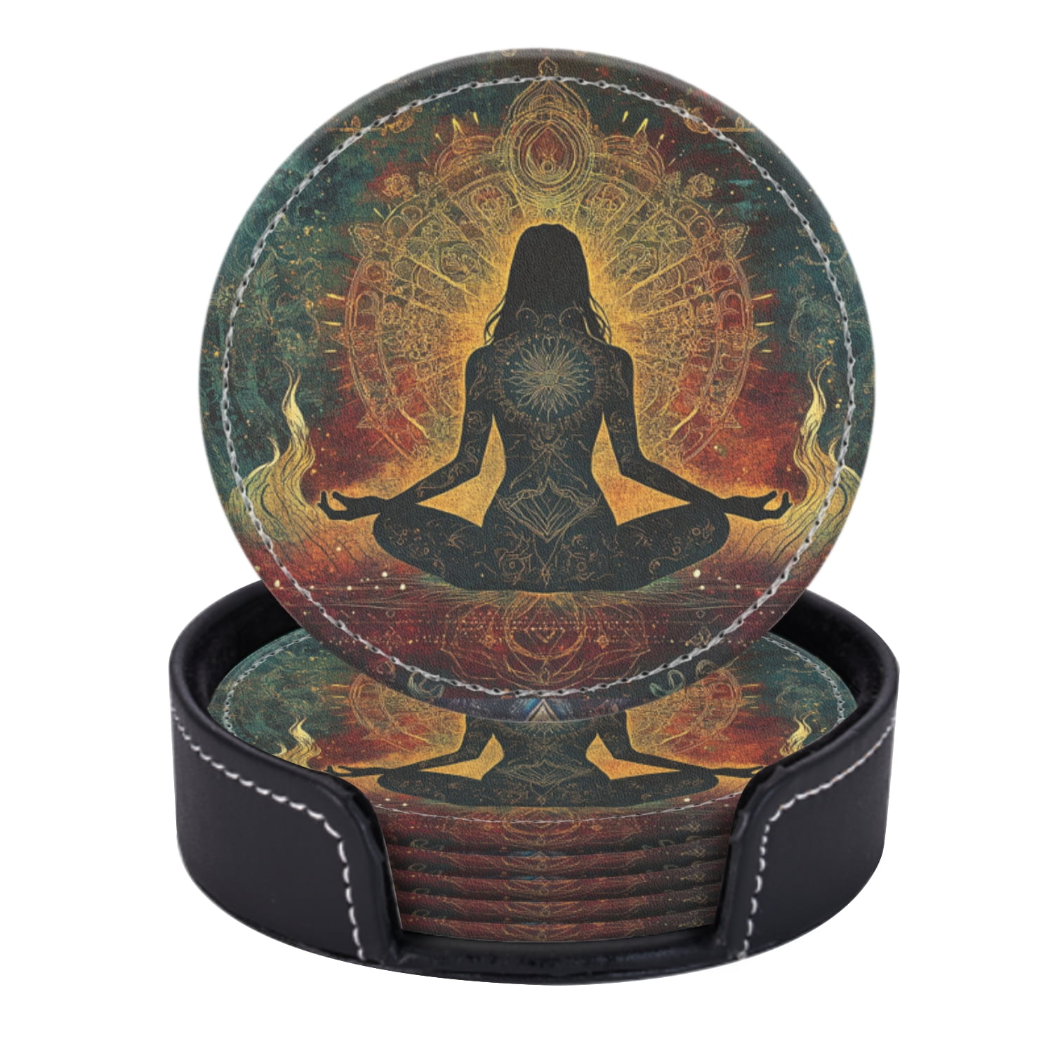 PU Leather Coasters for Drinks Bar Beer,Set of 6 with Holder,Round ...