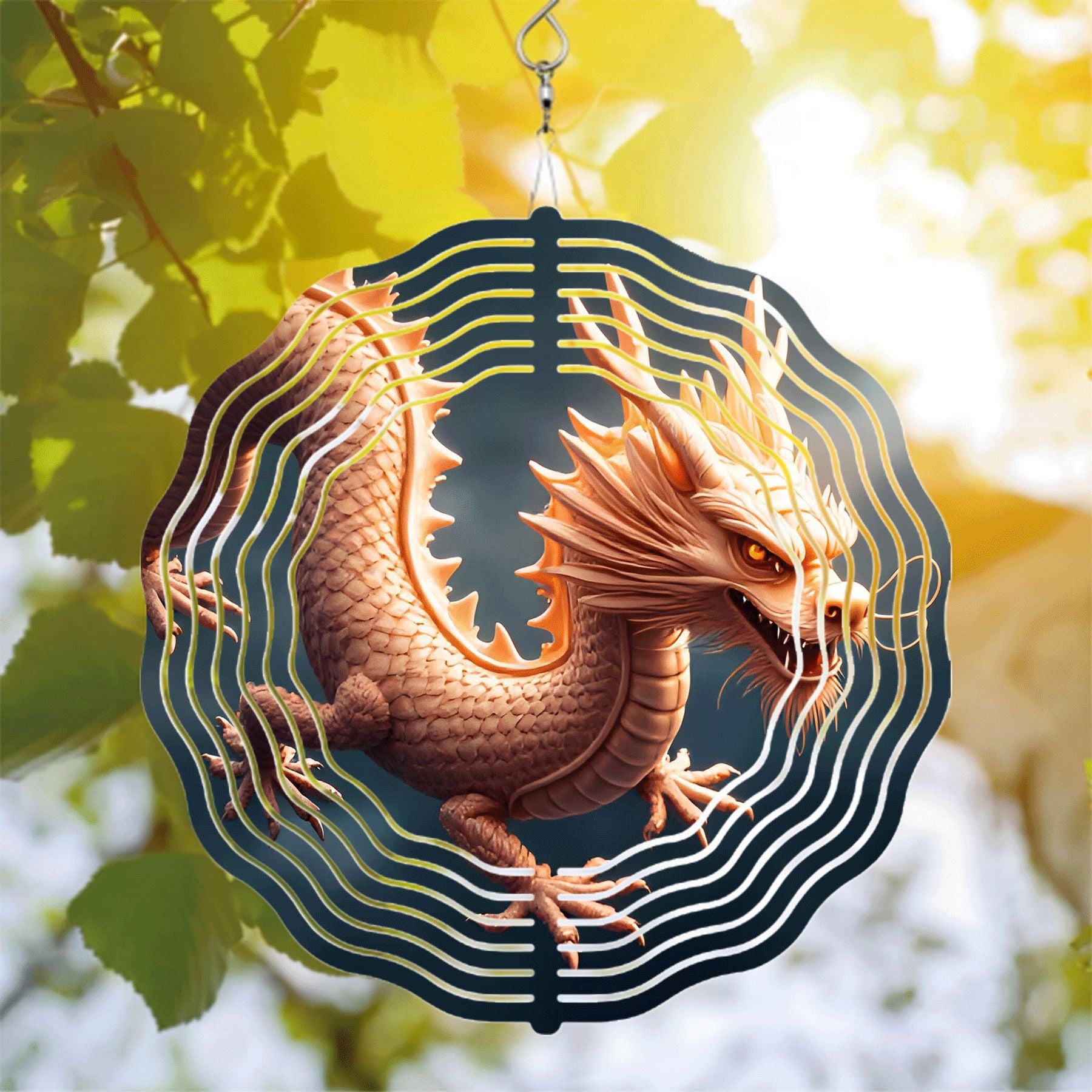 Intricate Dragon Metal Wind Spinner & Chime - Fierce Design with ...