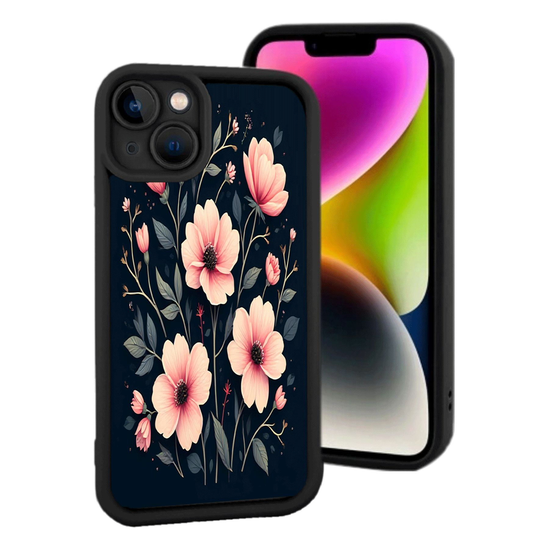 Intricate Floral Design iPhone 15 Case - Pink Flowers with Dark Centers ...