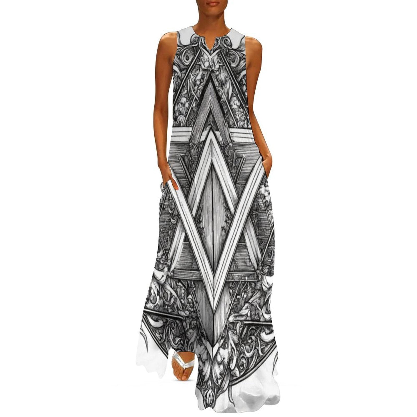 Intricate Geometric Floral Tattoo Design Long Dress Women's summer ...