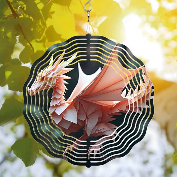 Intricate Geometric Metal Wind Spinner & Chime - Dynamic Pink & White ...