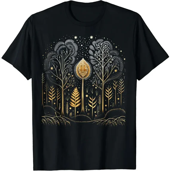 Intricate Gold Silver Forest Tree Nature Unisex Casual Short Sleeve T ...