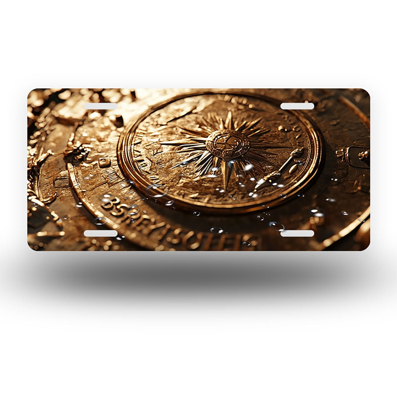 Intricate Golden Compass Front License Plate, Funny Standard Plates ...