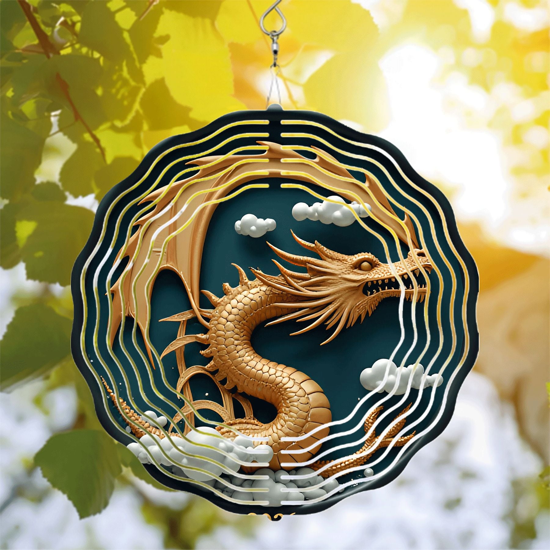 Intricate Golden Dragon Metal Wind Spinner & Chime - Dynamic Design ...