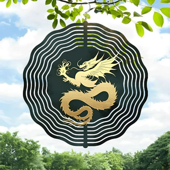 Intricate Golden Dragon Metal Wind Spinner - Dynamic Design with ...