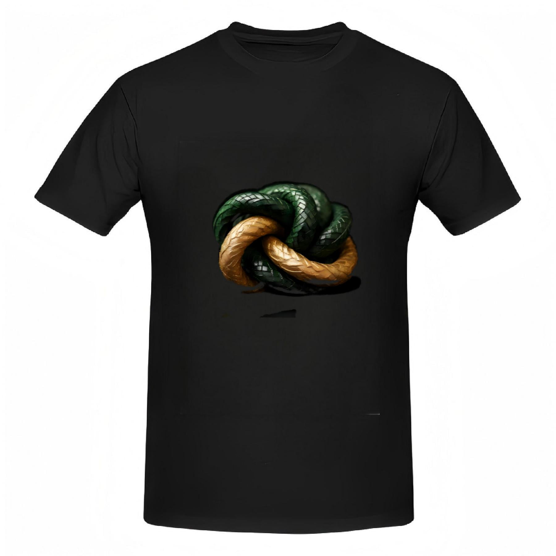 Intricate Green & Gold Intertwined Snakes Design Cotton Short Sleeve T ...