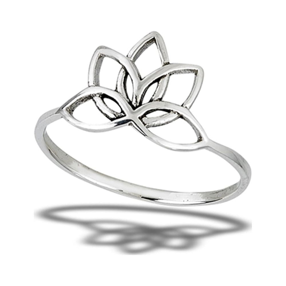 Intricate Lotus Flower Outline Ring .925 Sterling Silver Band Jewelry ...