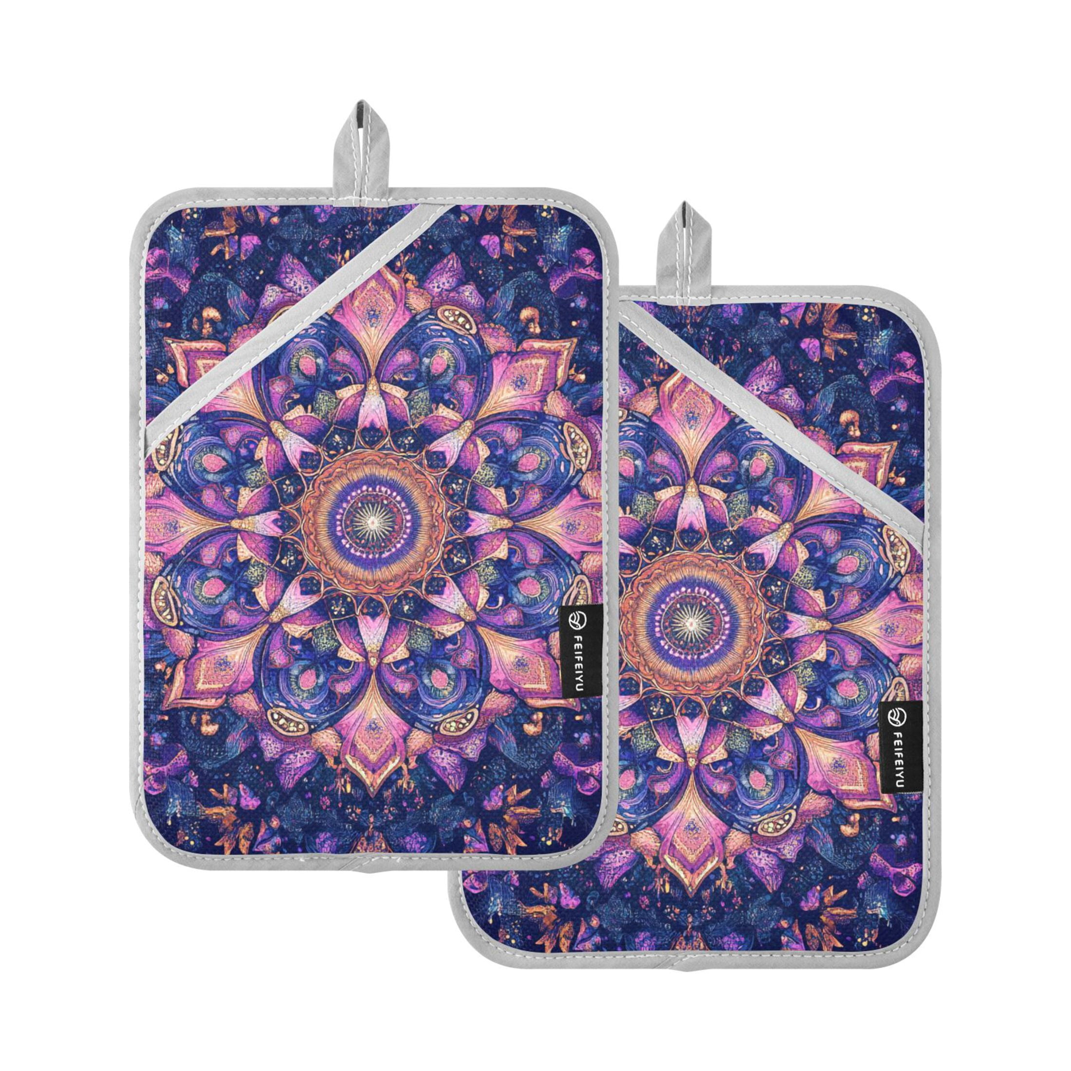 Intricate Mandala Flowers Pot Holder Heat Resistant Mat Oven Hot Pads ...