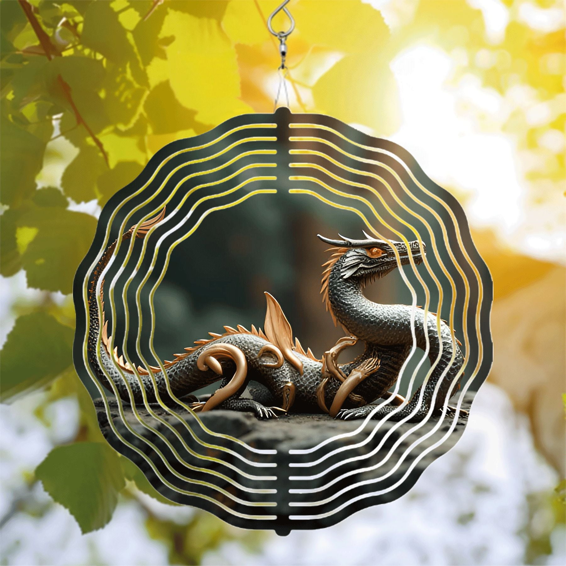 Intricate Metal Dragon Wind Spinner & Chime - Dynamic Design with ...