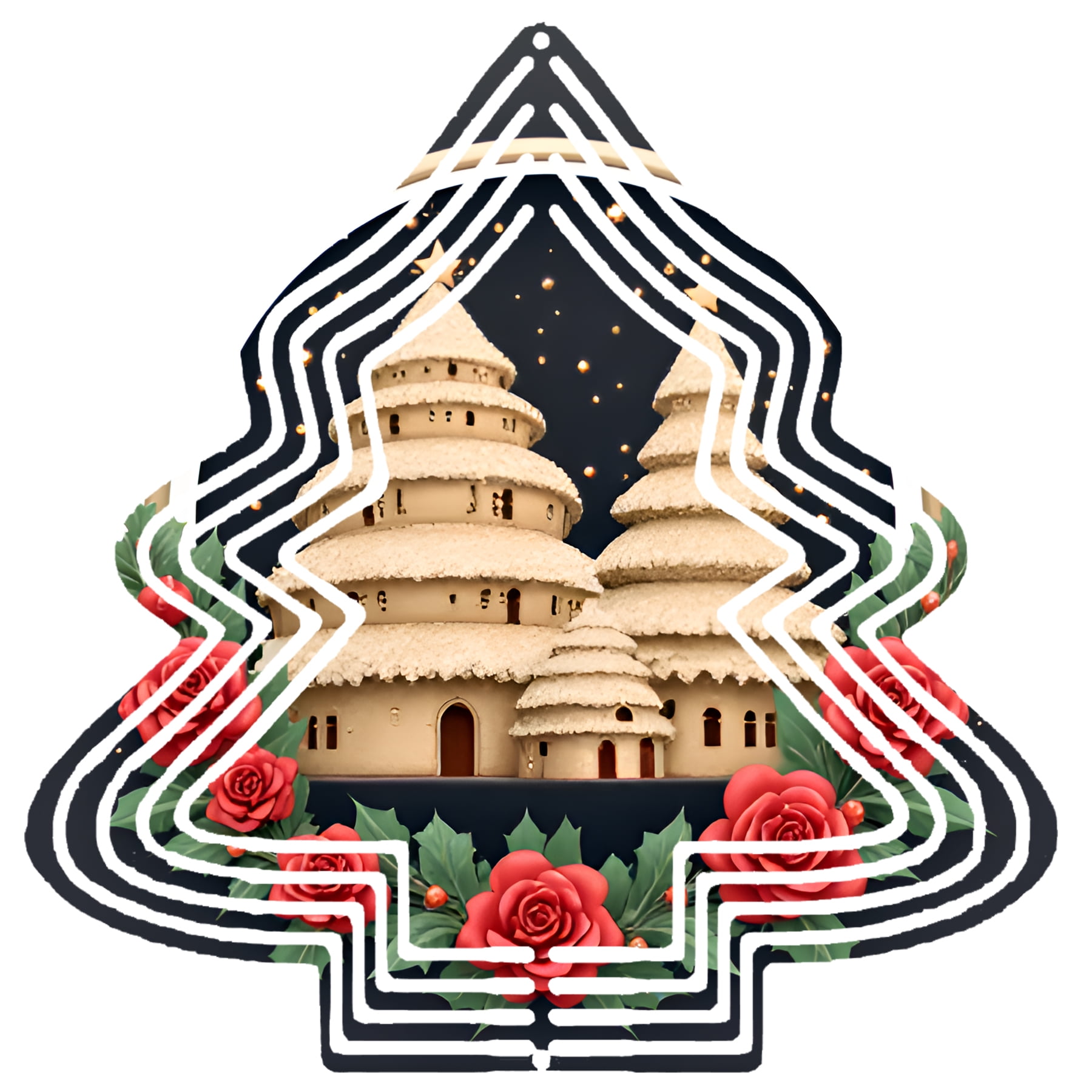 Intricate Metal Hanging Christmas Tree Wind Spinner - Castle Design ...