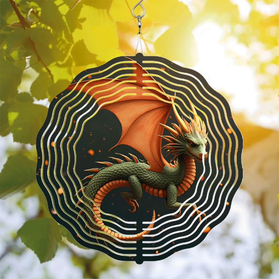 Intricate Metal Hanging Wind Spinner - Dragon Design with Green Scales ...