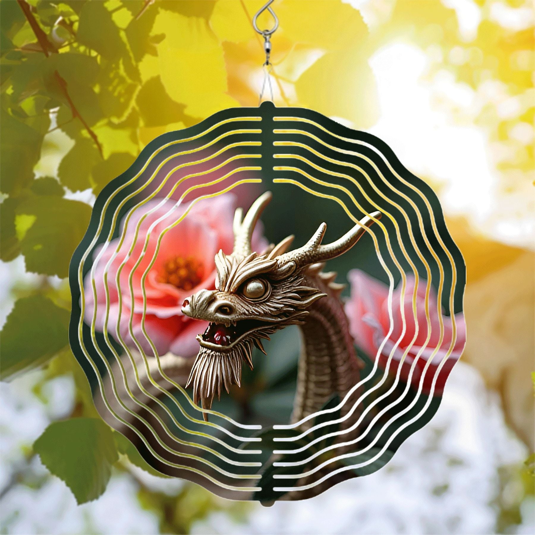 Intricate Metal Hanging Wind Spinner with Concentric Wave Design ...
