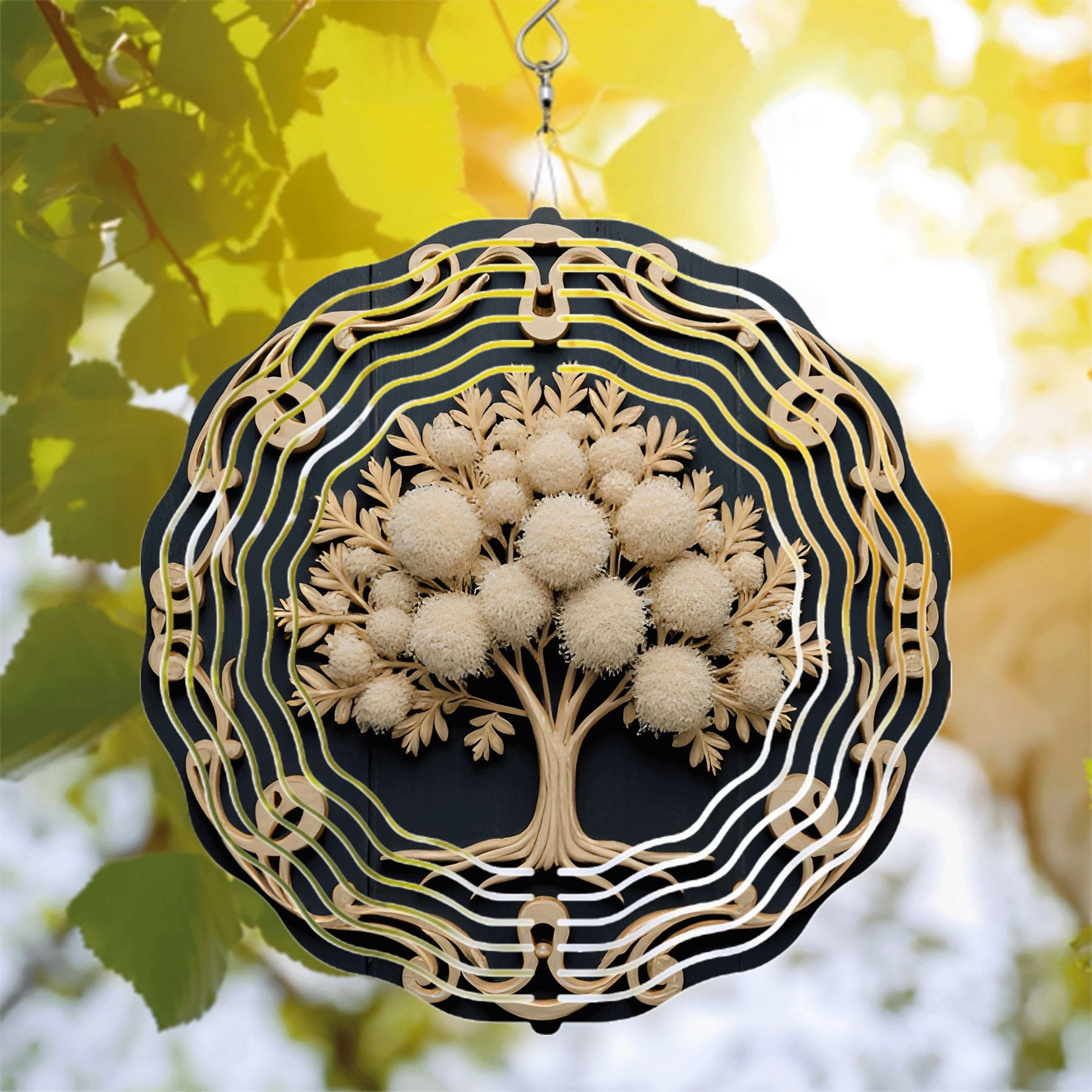 Intricate Metal Hanging Wind Spinners & Chimes - Textured Tree Design ...