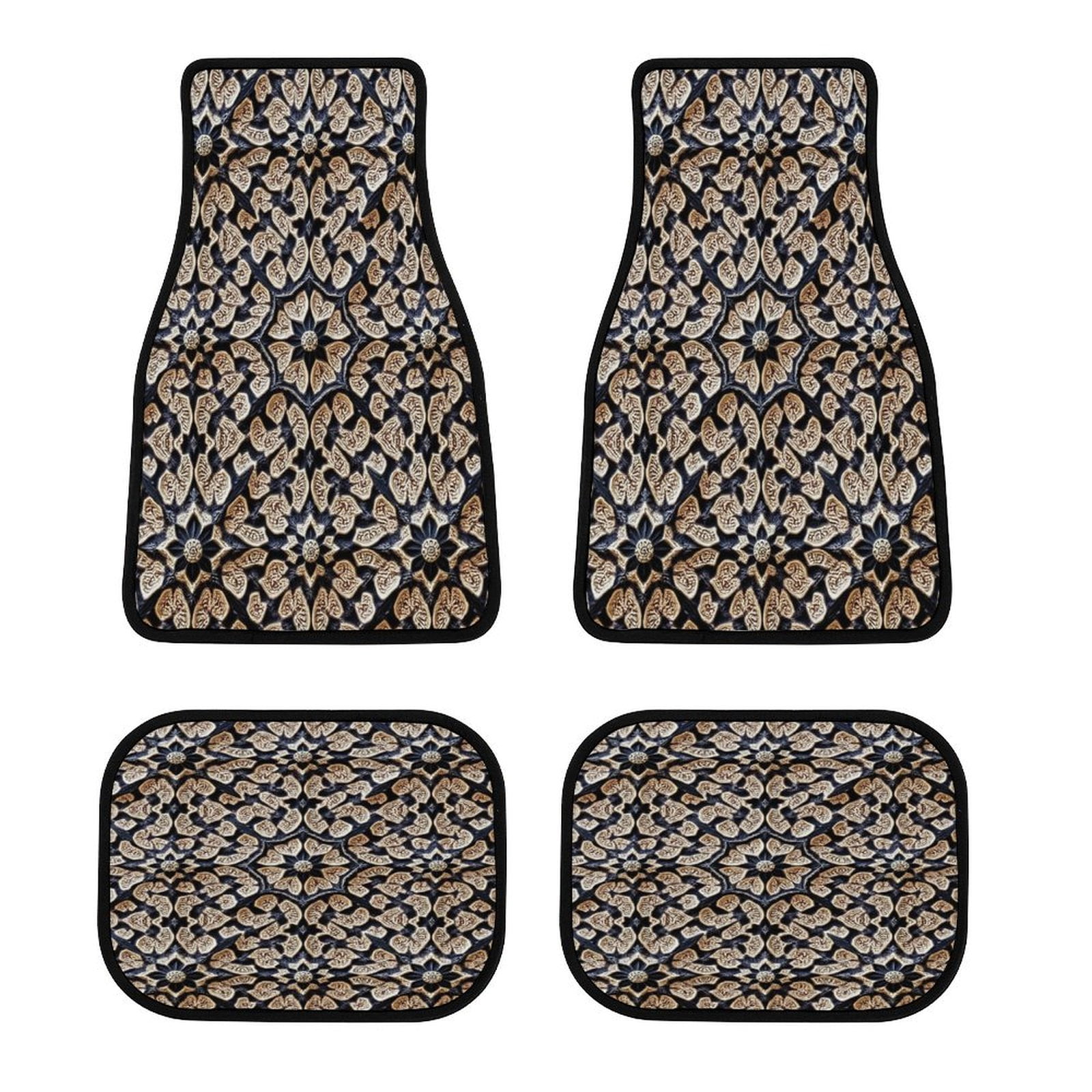 Intricate Ornate Golden Floral Pattern Car Floormat Heavy Duty Front ...