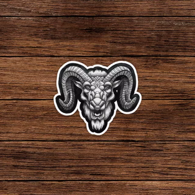 Intricate Ram Skull Sticker Decal - Black And White Detailed Horned ...