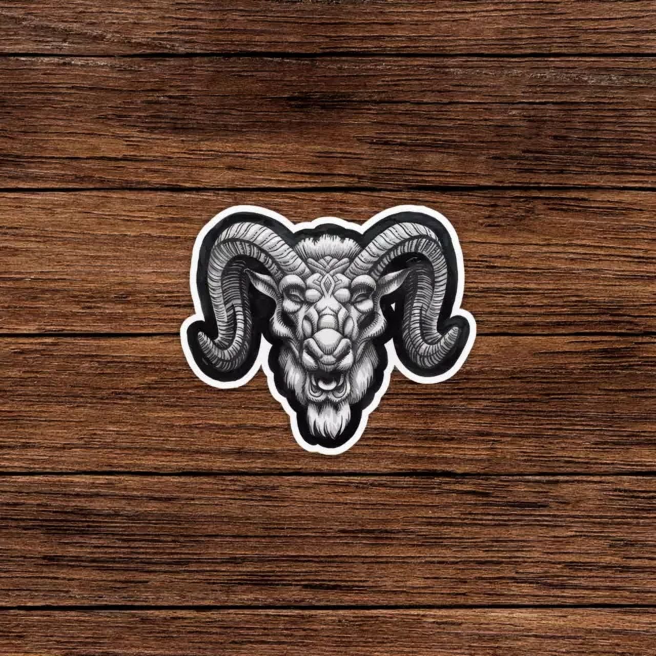 Intricate Ram Skull Sticker Decal - Black And White Detailed Horned ...