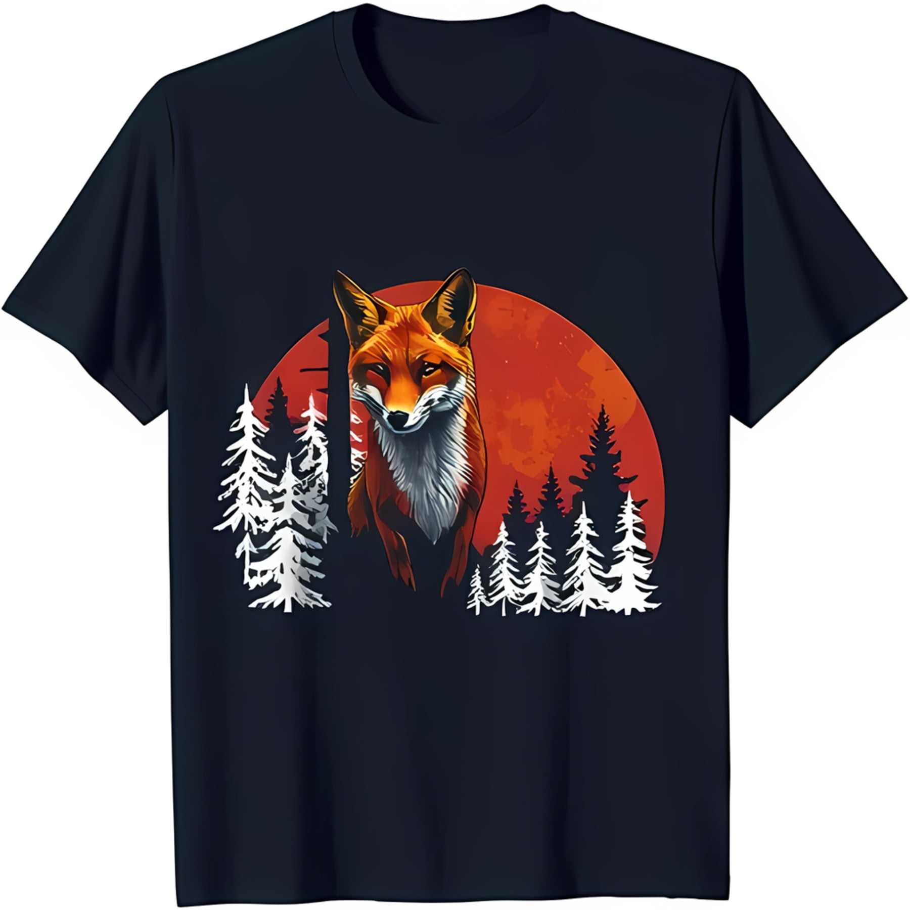 Intricate Red Fox Graphic on Classic Blue T-Shirt Minimalist Wildlife ...