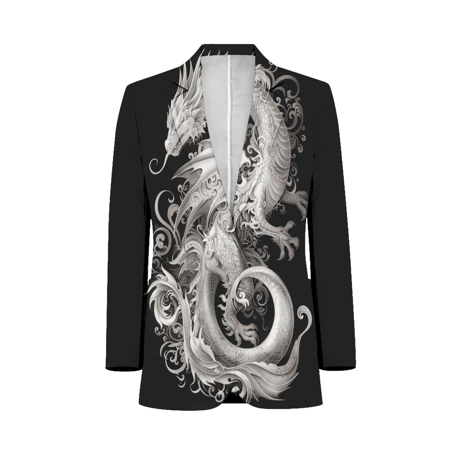Intricate Silver Dragon Design Customized Men's Suits full man Shawl ...