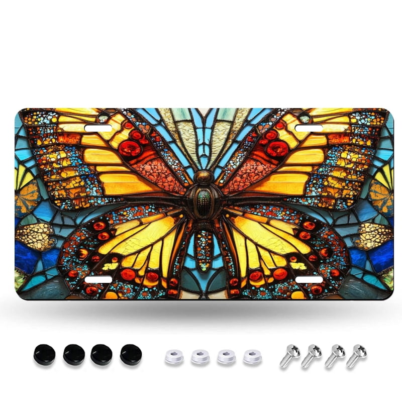 Intricate Stained - Glass Butterfly License Plate Frame, Decorative ...