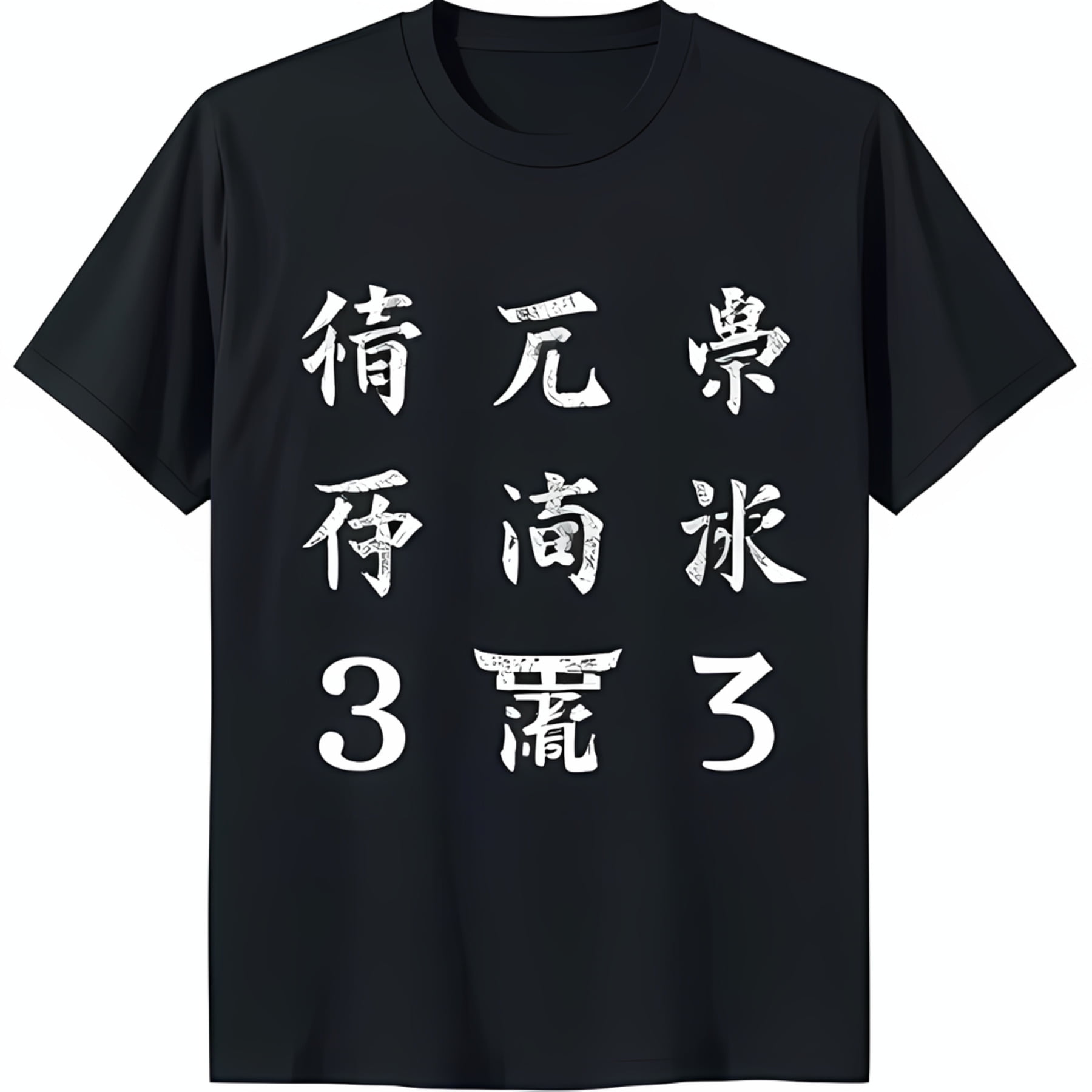 Intriguing Black T-Shirt with Unique Chest Graphic: Mysterious Chinese ...