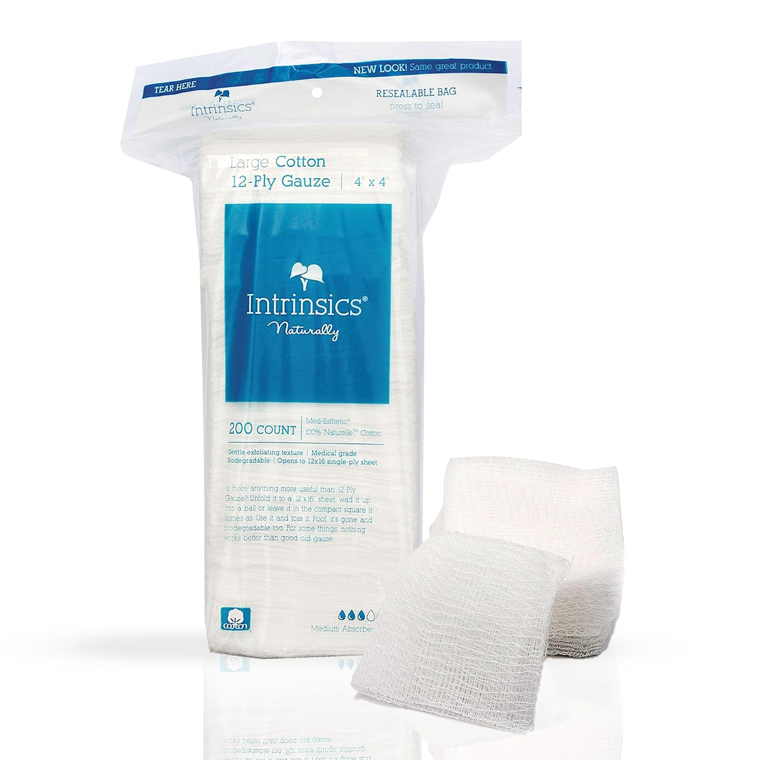 Intrinsics Large Cotton Gauze (200 Count) – 4x4” 12-Ply Medium ...