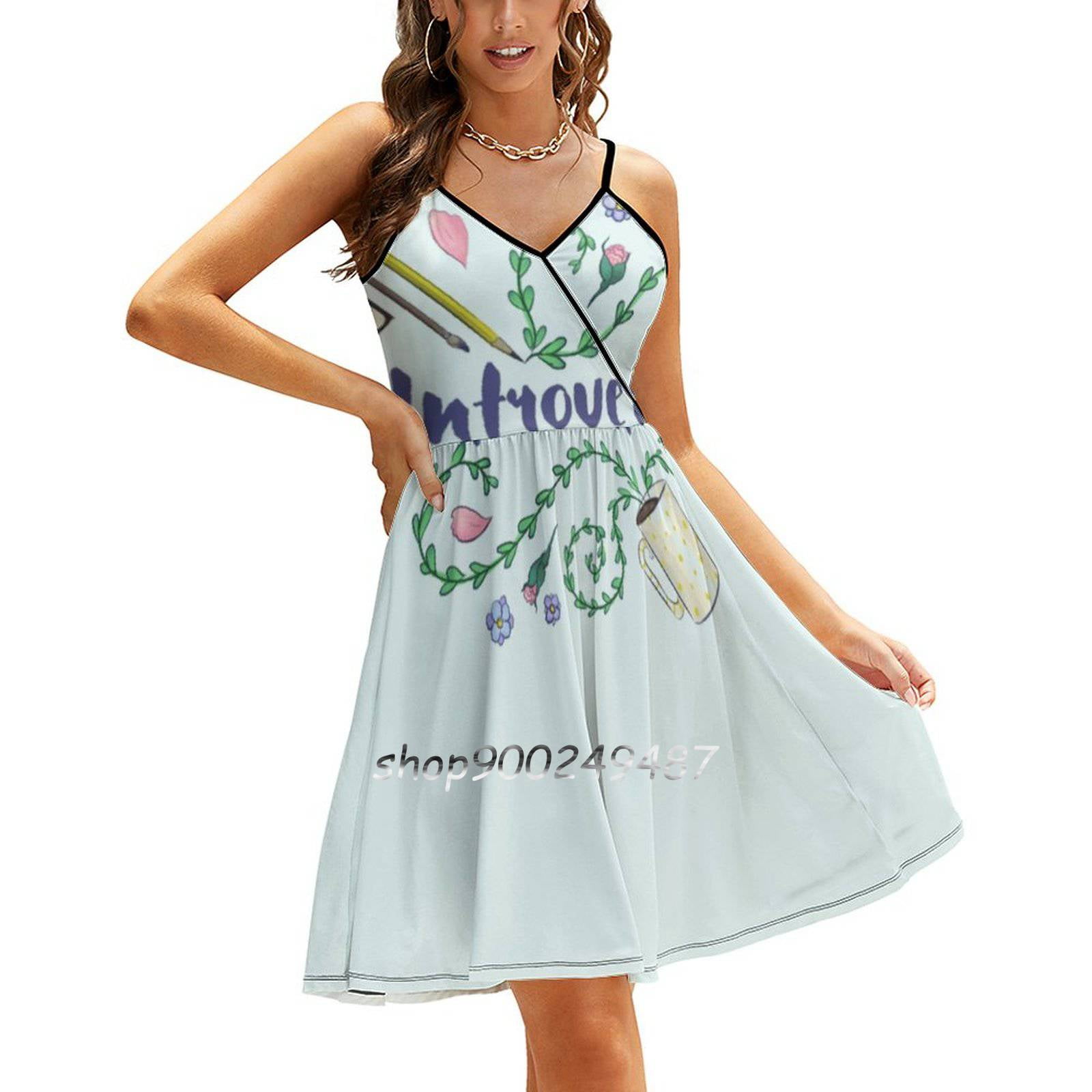 Introvert Flare Dress Square Neck Dress Elegant Female Fashion Printed ...