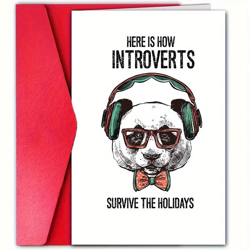 Introvert Holiday Survival Card – Humorous Panda Design with Headphones ...