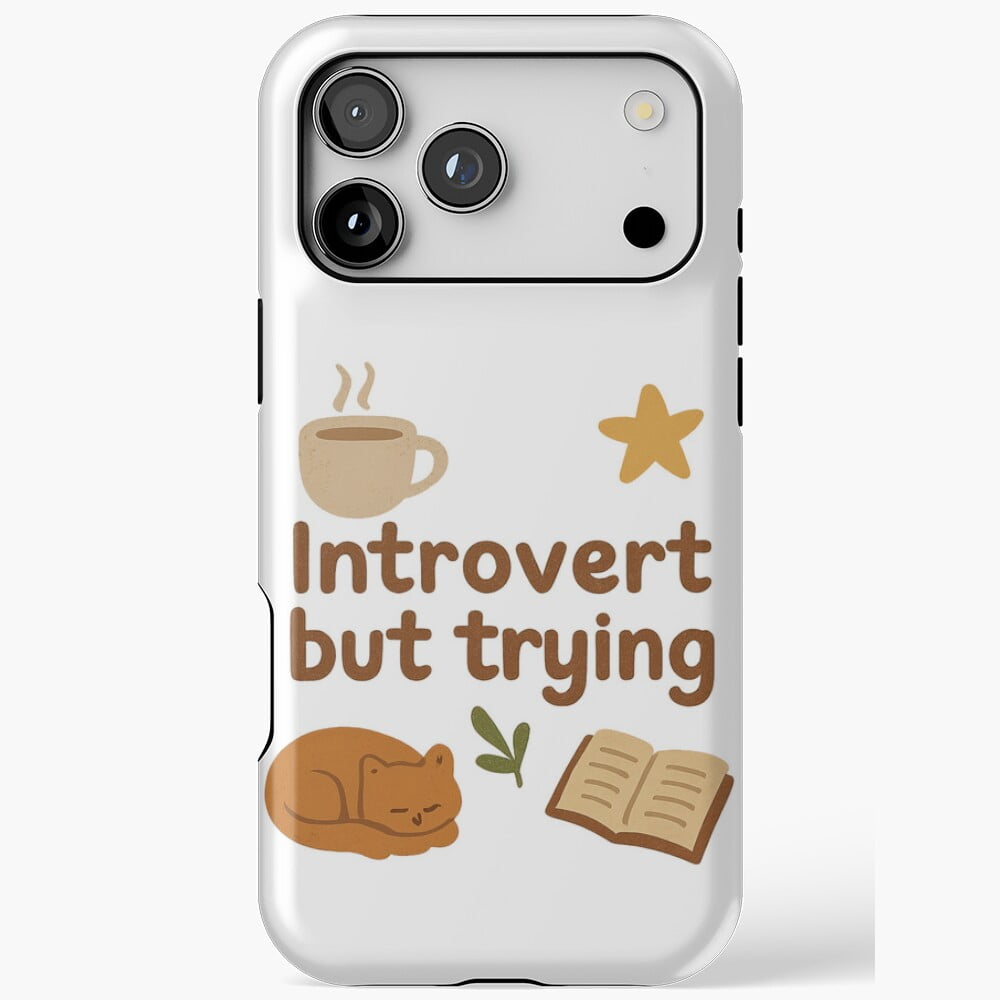 Introvert but Trying Cute Cozy Quote Cartoon Illustration Artwork Phone ...