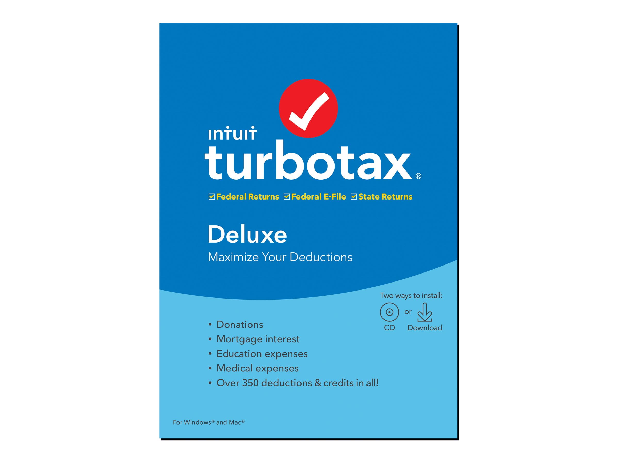 Intuit Deluxe Fed and E-File State 2019 for 1 User 607312 - Walmart.com