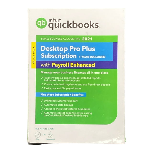 Intuit QuickBooks Desktop Pro Plus Software with 2021 Enhanced Payroll ...