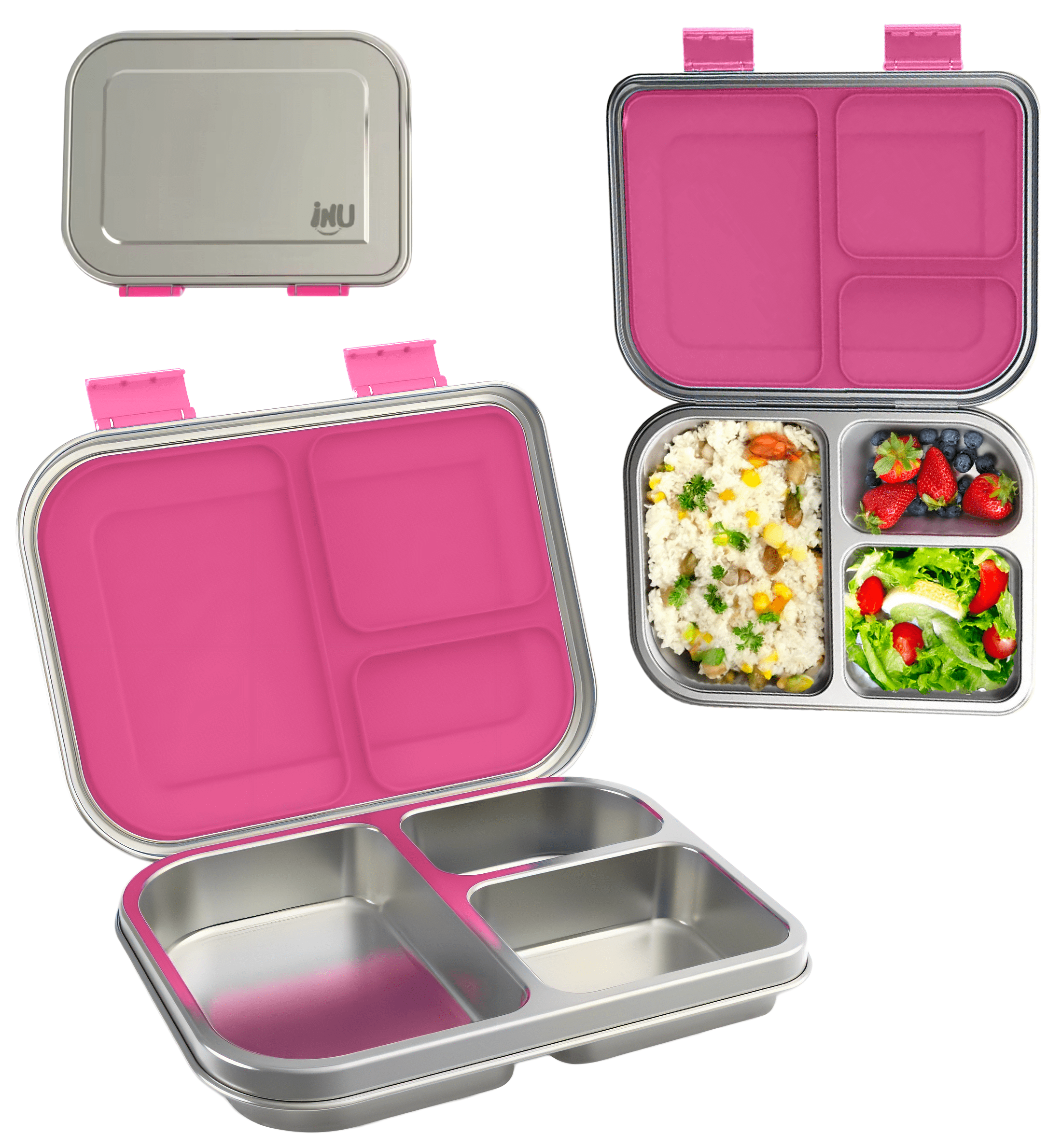 Inu, Stainless Steel Bento Lunch Box, 3 Compartments, Leak-Proof, Pink ...