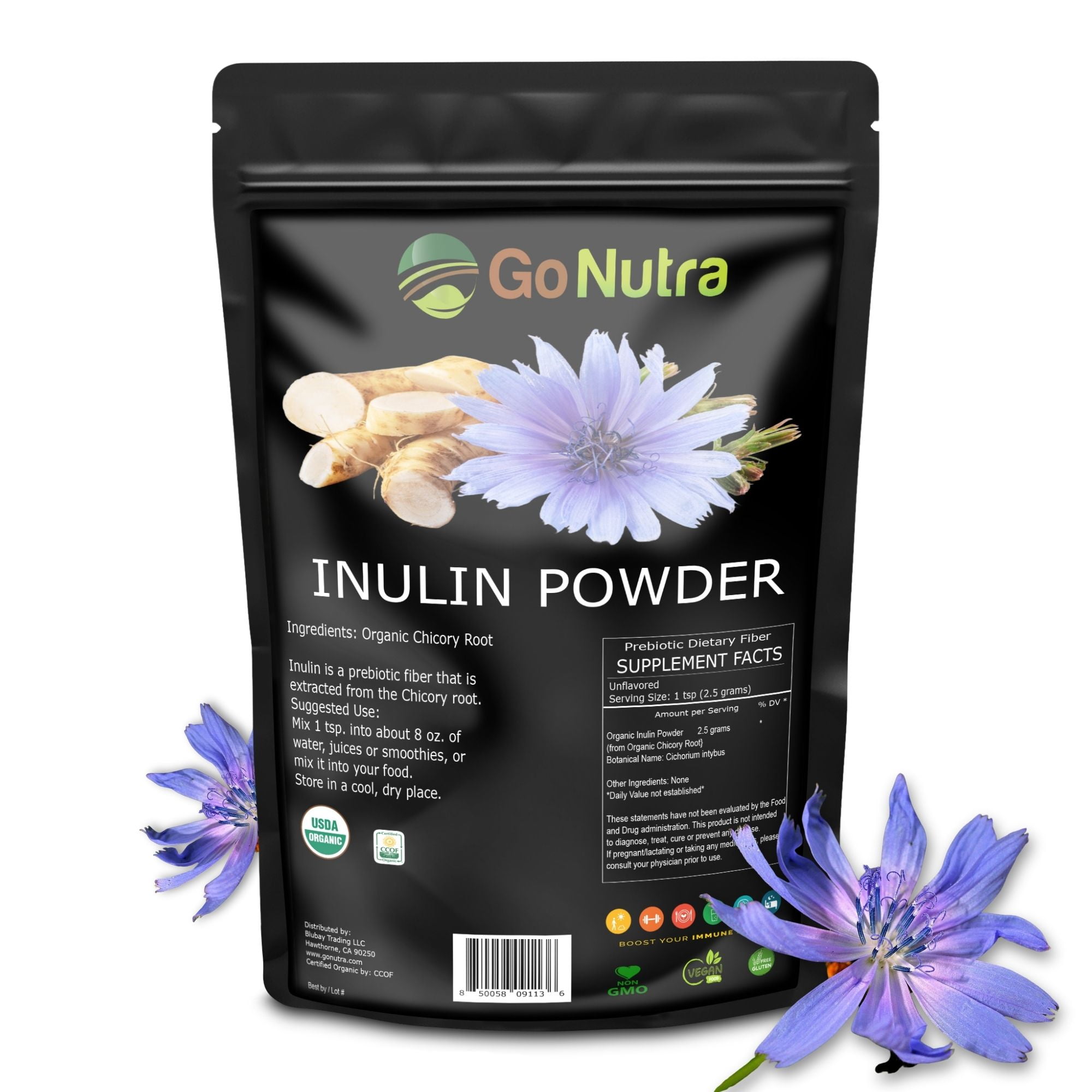 Go Nutra Organic Chicory Root Inulin Powder, Soluble Prebiotic Fiber ...