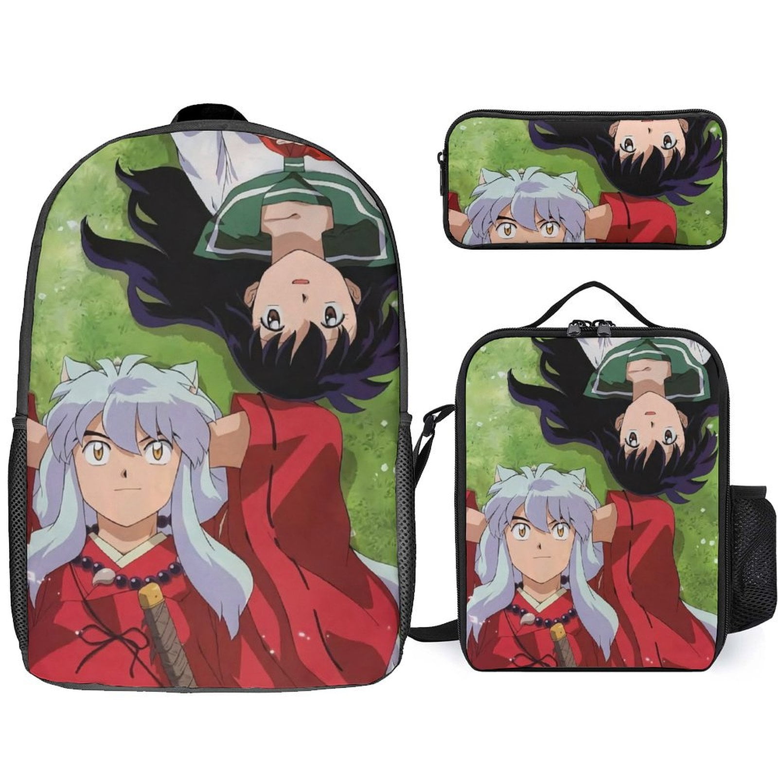 Inuyasha Anime Print School Bag 3 Pcs Set, Backpack, Lunch Bag, Pencil ...