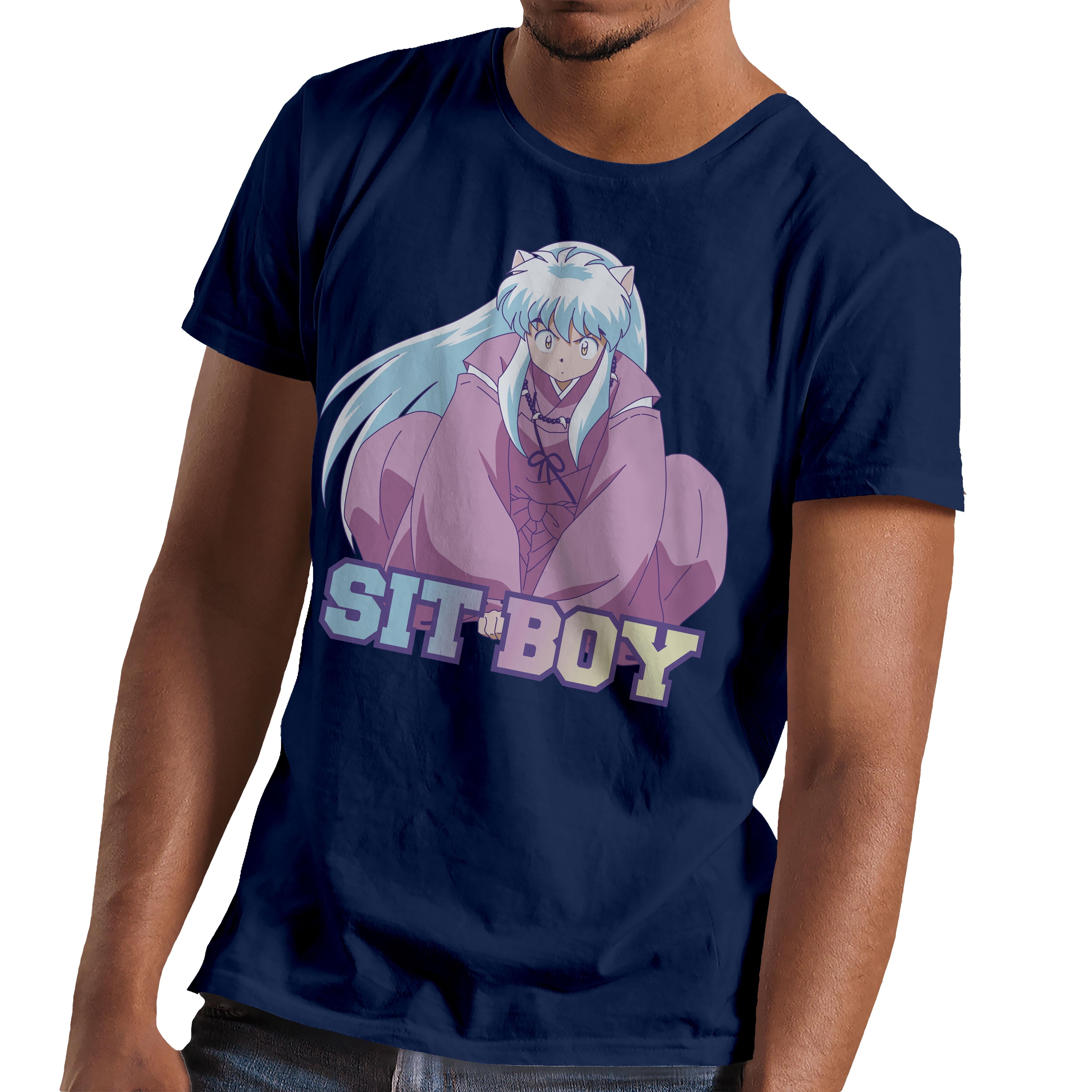 Inuyasha Demon Dog Sit Boy Mens and Womens Short Sleeve T-Shirt (Navy ...