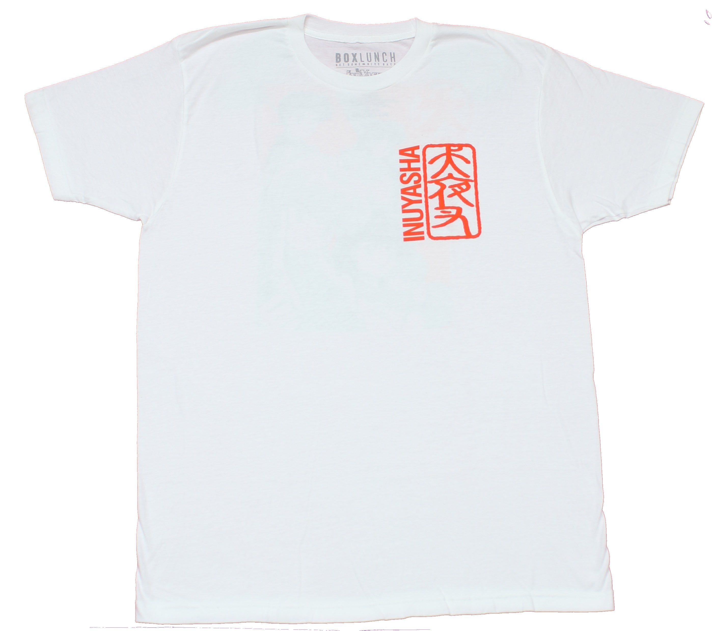 Inuyasha Mens T-Shirt - Kanji Stamp Lapel B & W Orange Group Image Back ...