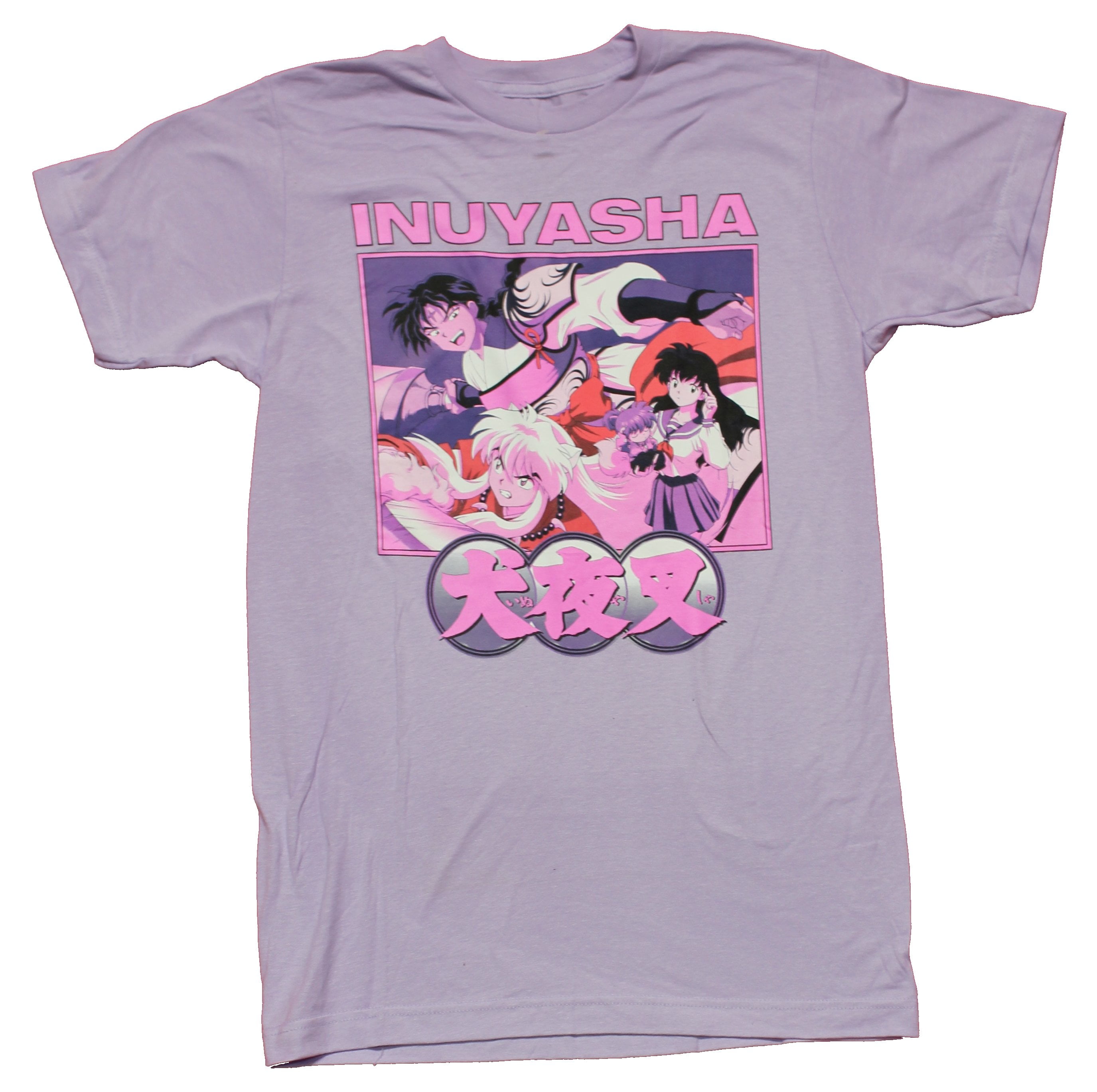 Inuyasha Mens T-Shirt - Pink Tinted Giant Character Group Under Name ...