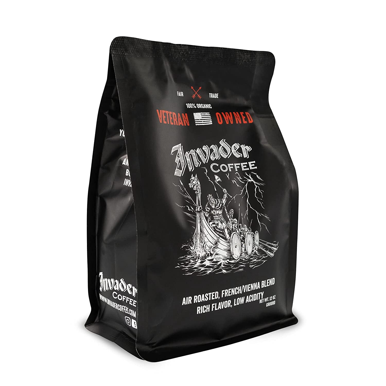 Invader Coffee Classic Blend Air Roasted Low Acidity Ground Coffee 12