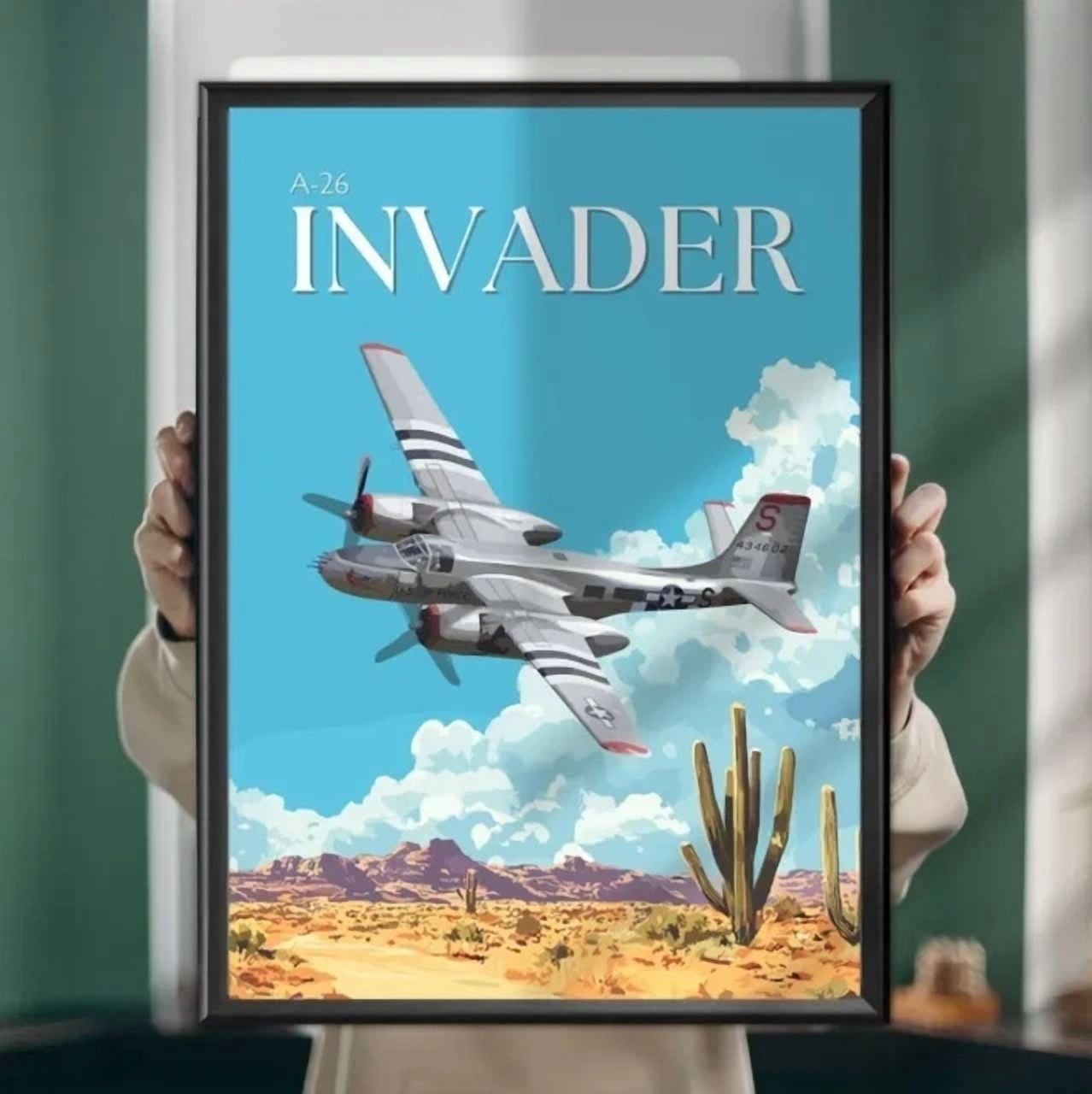 Invader Over Mojave Desert Vintage Aircraft Art Print Art Home Decor ...