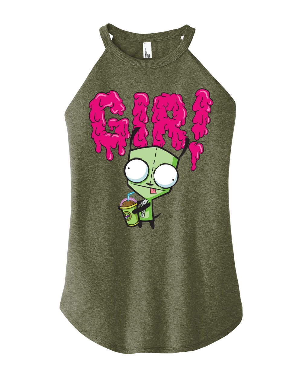 Invader ZIM - GIR Drinking and Sticking Tongue Out - Juniors High Neck ...