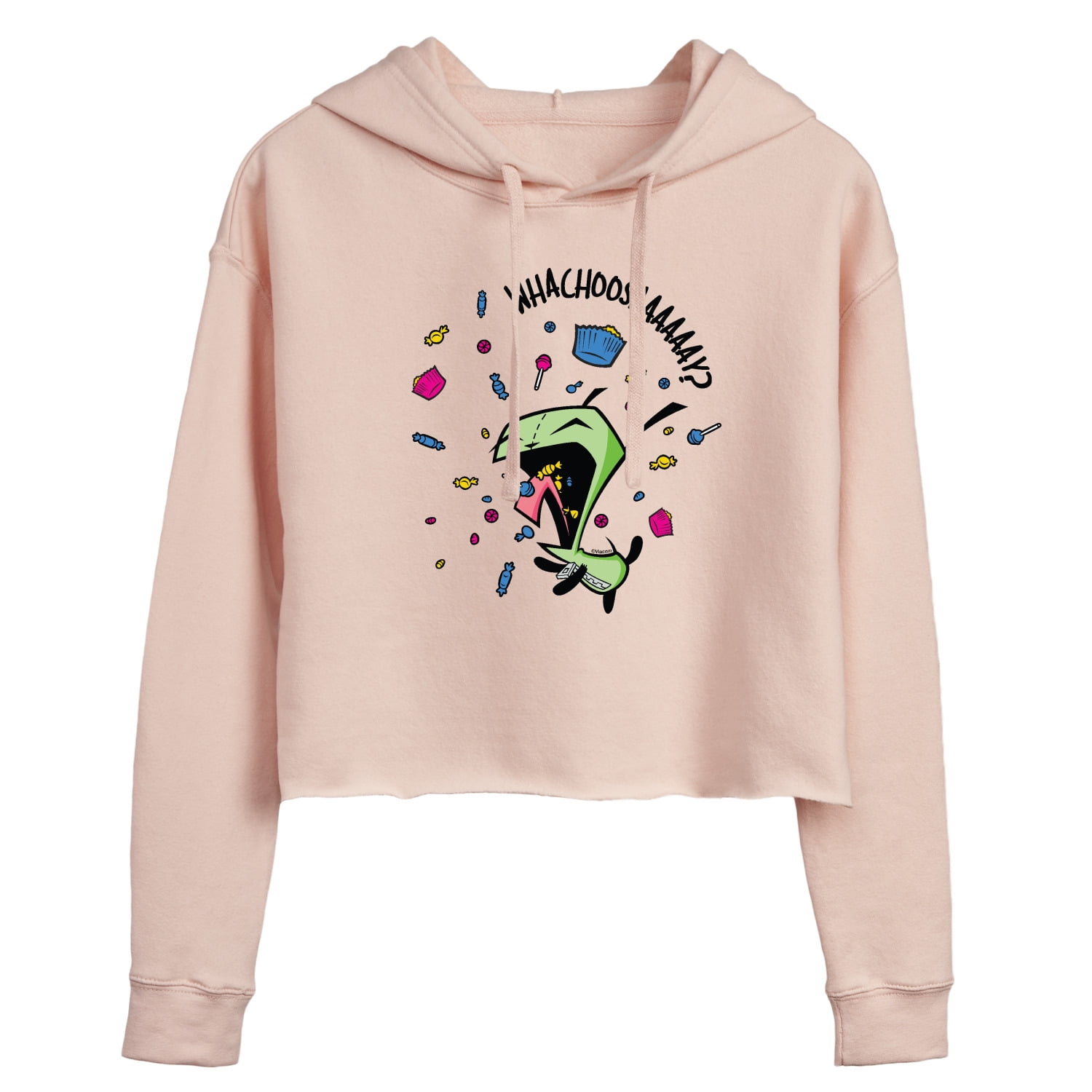 Invader ZIM - GIR Eating Candy - WHACHOOSAY - Juniors Cropped Pullover ...