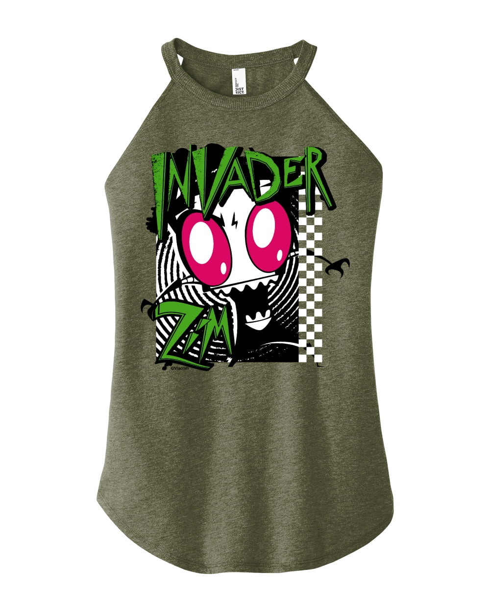 Invader ZIM - ZIM Angry - Retro Checkered Board - Juniors High Neck ...
