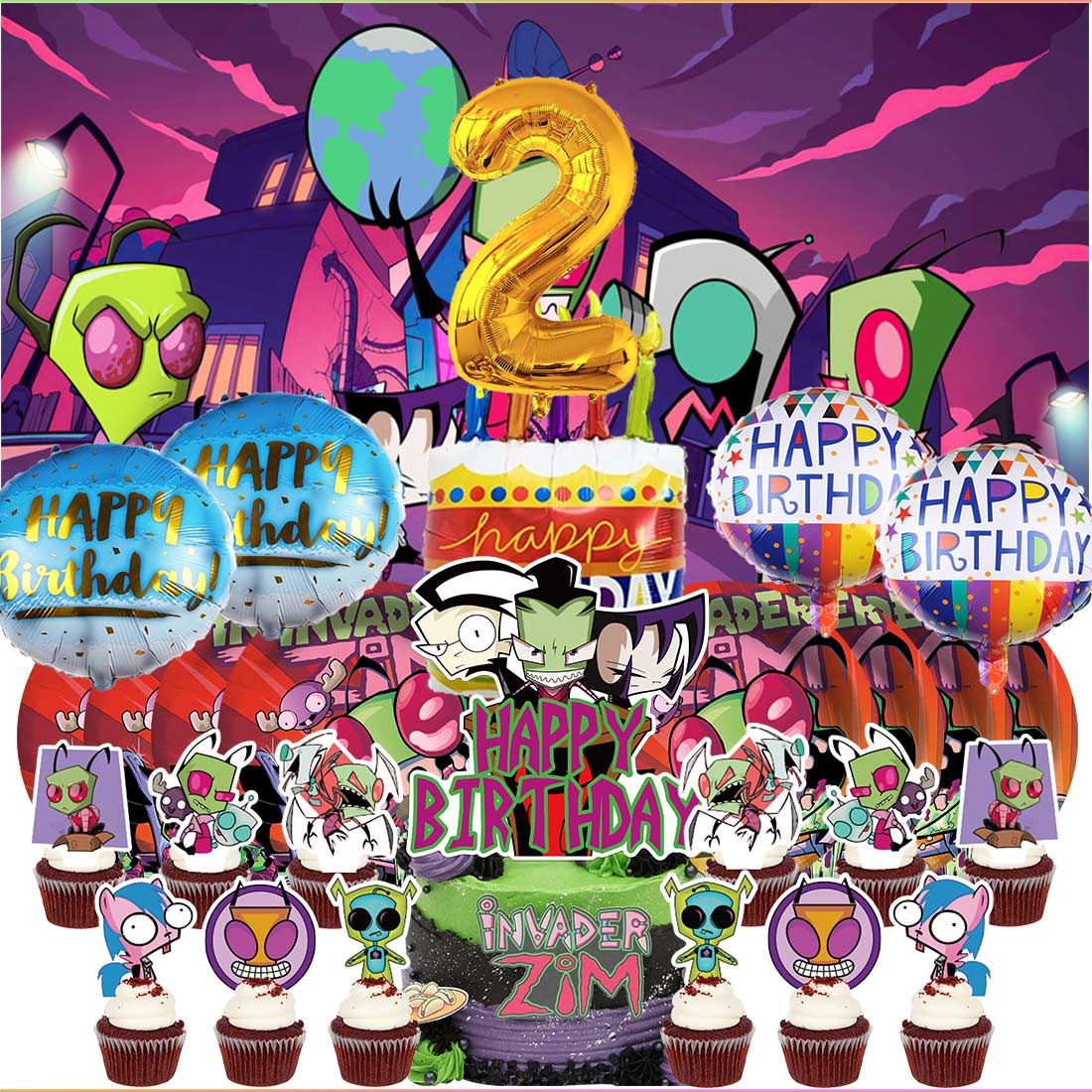 Invader Zim 2nd Tableware Balloons Cake Toppers Backdrop Banner ...