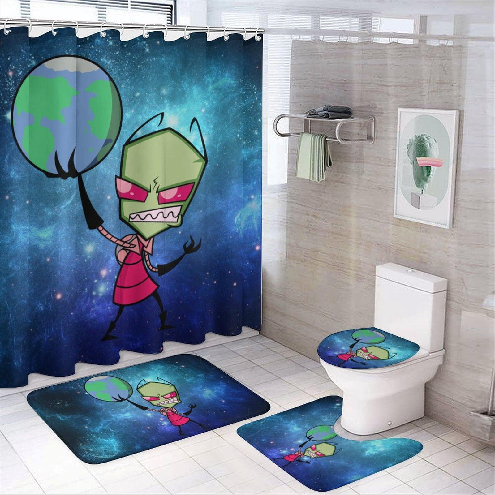 Invader Zim 4PCS Bathroom Sets Shower Curtain Sets with Toilet Lid ...