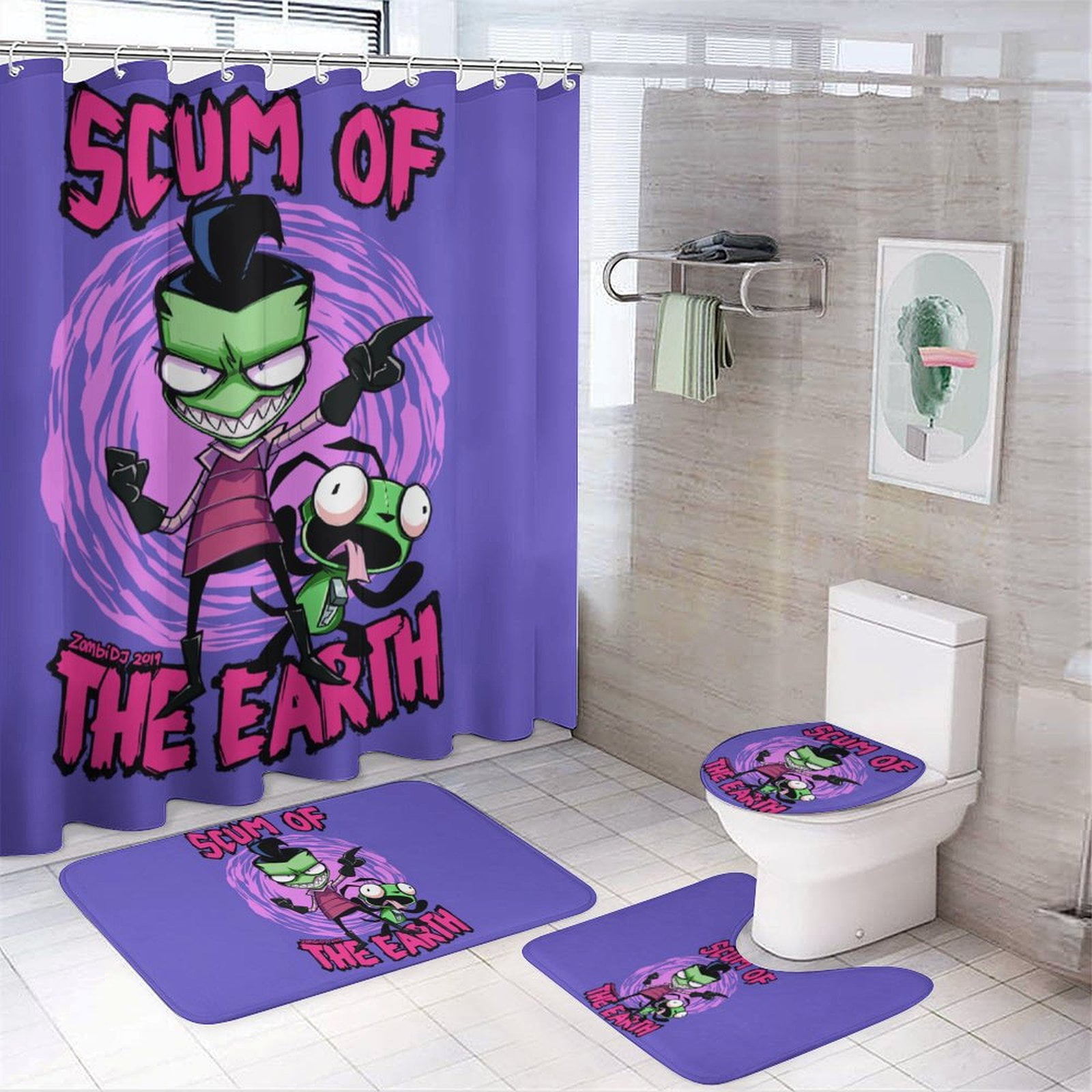Invader Zim 4PCS Bathroom Sets Shower Curtain Sets with Toilet Lid ...