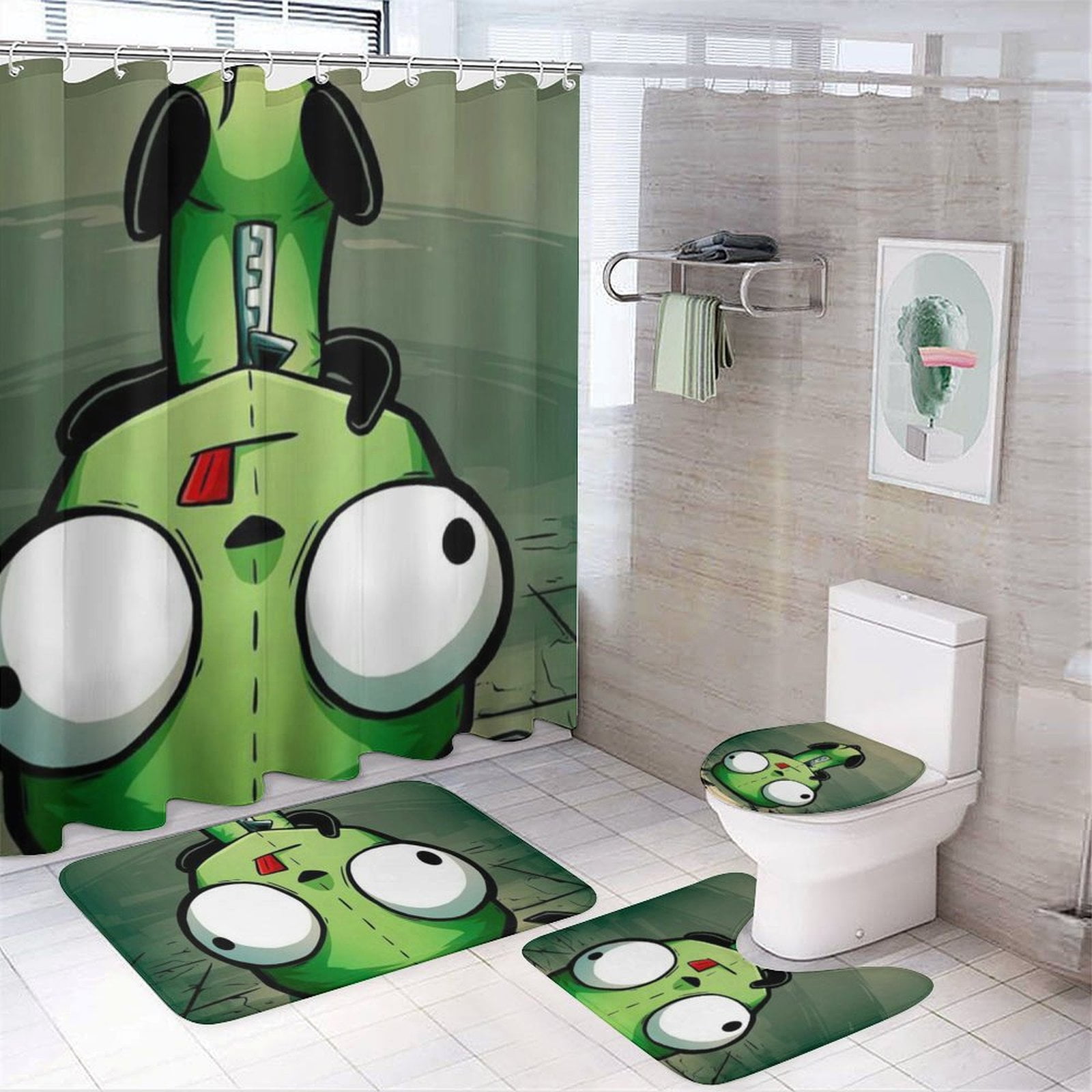Invader Zim 4PCS Bathroom Sets Shower Curtain Sets with Toilet Lid ...